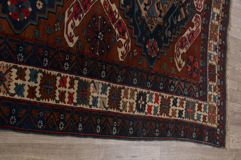 Antique Vegetable Dye Geometric Kazak Russian Oriental Runner Rug 5x11 ...