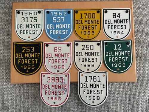LOT OF 10 RARE 1960's Del Monte Forest Gate Badges Emblems Auto License ...