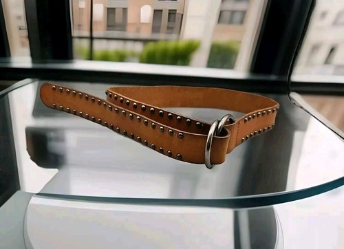VTG Gap Brown Leather Studded Belt w Double Ring Loop Buckle Sz SMALL | eBay