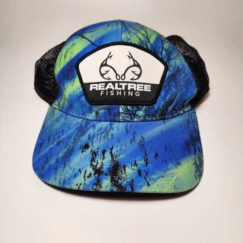 Realtree Fishing Snapback Trucker Baseball Hat Blue White Black Green w ...