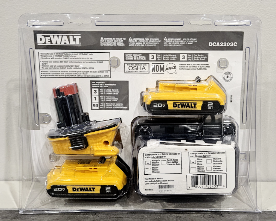 DEWALT 20V MAX Battery Adapter Kit for 18V Tools DCA2203C (2)-2Ah ...