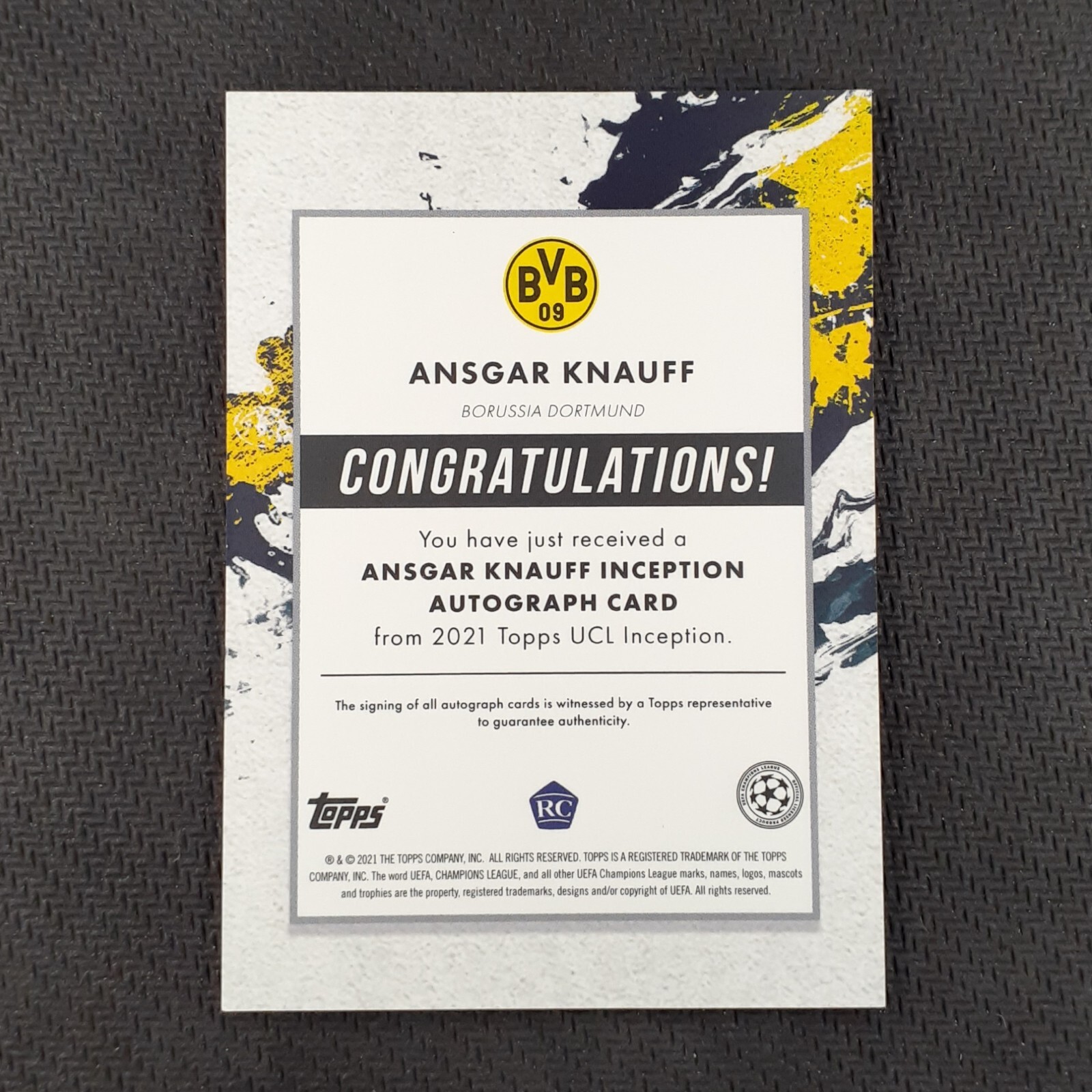 2021 Topps UCL Inception #NNO Ansgar Knauff RC Emerging Stars Auto ...