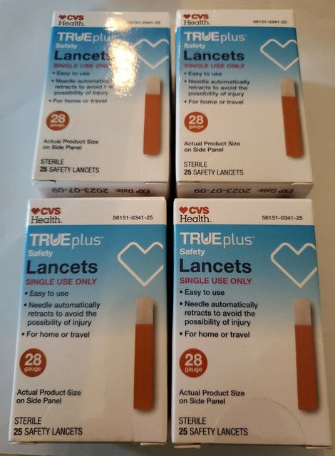 CVS TRUEplus Safety Lancets 28 gauge-Sterile 25 Lancets single use 7/23 ...