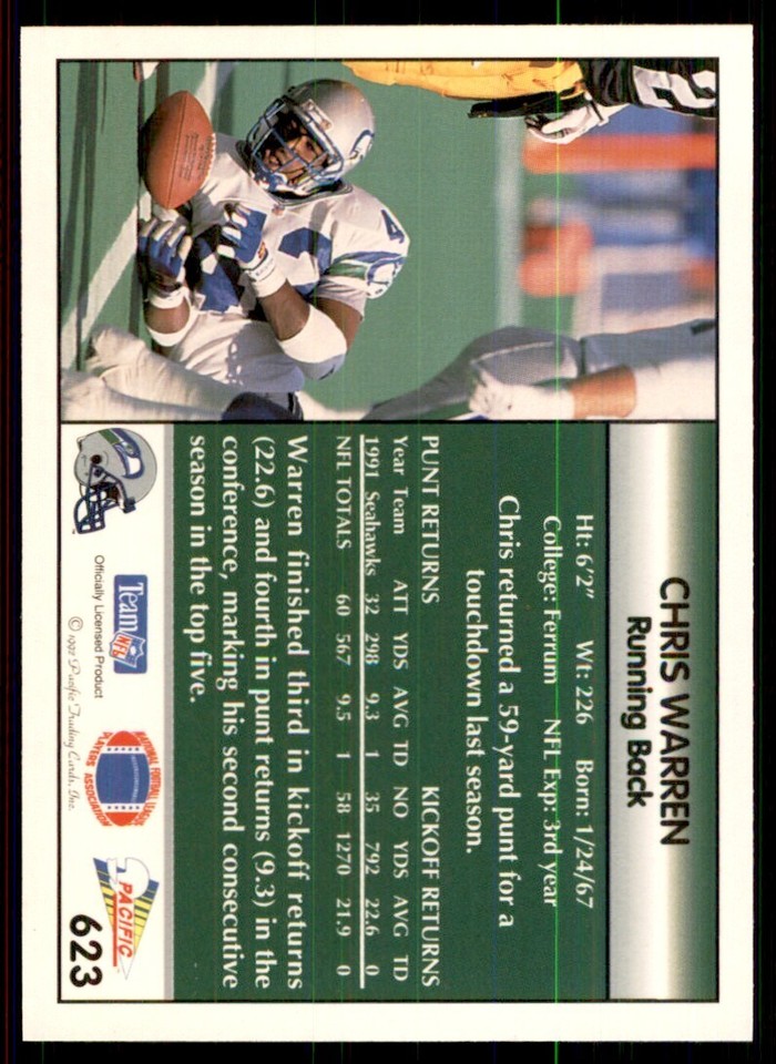 1992 Pacific Chris Warren Football Cards #623 | eBay