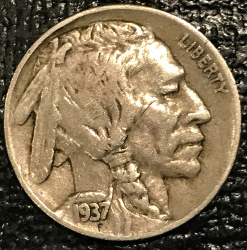 ERROR- VERY FINE VF 1937 D BUFFALO NICKEL COIN-STRONG DOUBLING OF DATE ...