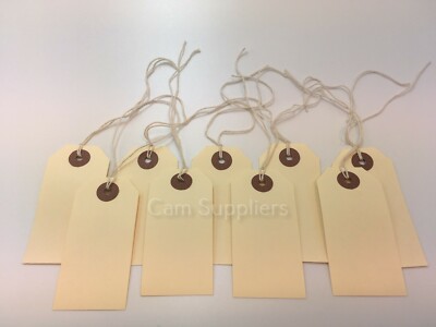 500 Strung Reinforced Tags 82mm x 41mm Luggage Labels Tag String Cream ...