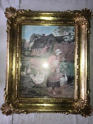1978 SYROCO Homco 3330 Ornate GOLD Hollywood Regency FRAME Goose ART ...