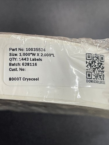Zebra Thermal Label 8000T Cryocool 1" W x 2" L 1443 Labels Single Roll ...