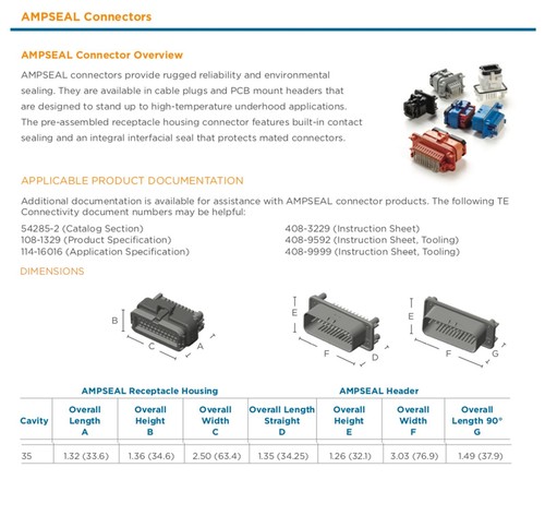 AMPSEAL 35-Pin Electrical Multi Sealed Connector Kit - w/ Terminals 16 ...