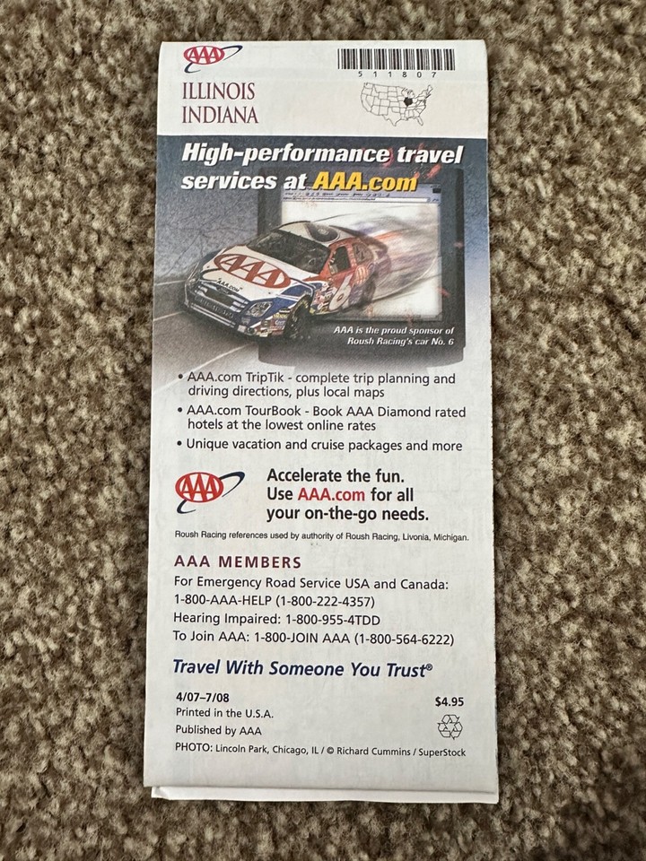 2007 AAA Illinois Indiana Official State Highway Travel Road Map~Box PR ...
