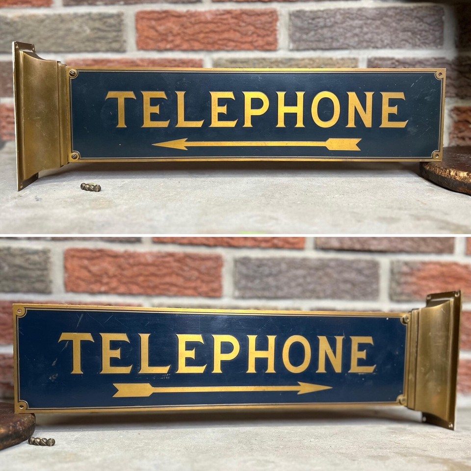 Early Antique Brass Telephone Two Sided Flange Sign with Directional ...