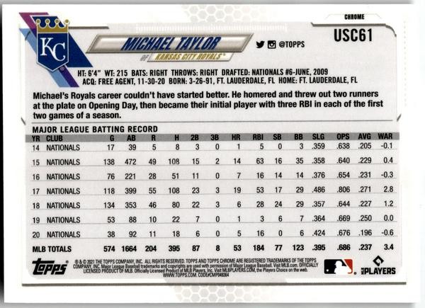 2021 Topps Chrome Update #USC61 Michael Taylor Royals Purple Refractor ...