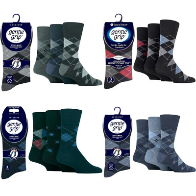 Mens 3 pair Argyle Gentle Grip Loose Top Socks UK 6-11 / EU 39-45 | eBay UK