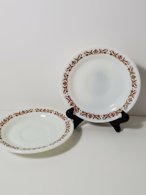 Pyrex Milk Glass Copper Filigree Saucer Set of 2 5.75 inches | eBay