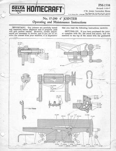 Delta Rockwell No. 37-290 4 inch Jointer Instructions | eBay