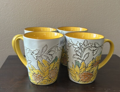 InHomeStylez Spectrum Designz Sunflowers Floral Ceramic Mugs/Cups Set ...