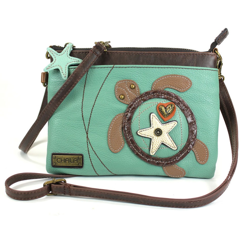 New Chala Mini Crossbody TURTLE Bag Pleather Small Purse Teal Green ...