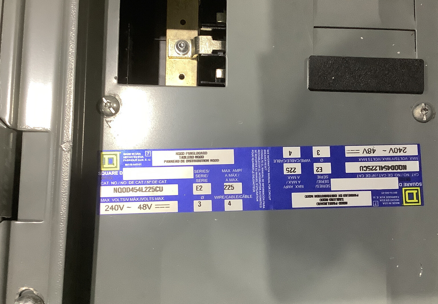 Square D Panelboard NQOD MLO 225 Amp 240 Volt 3P/4W Nema 1 | eBay