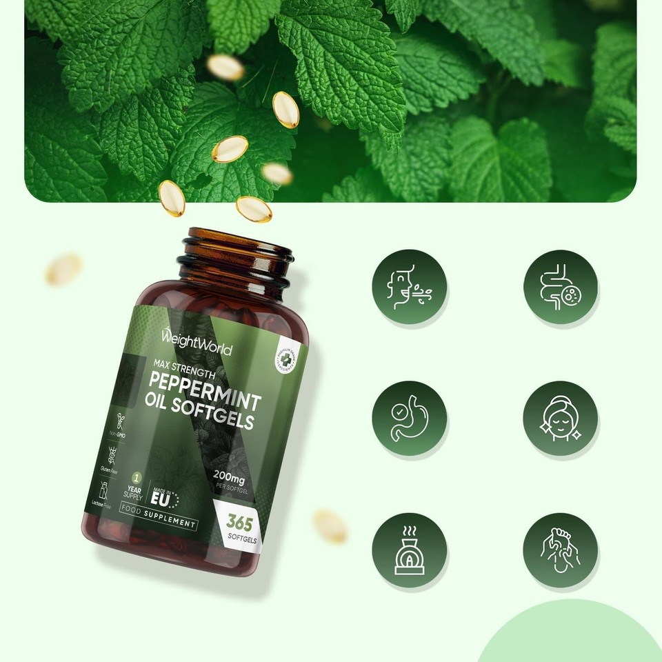 High Strength Peppermint Oil Softgels 200mg Easy Digestion and Fast ...