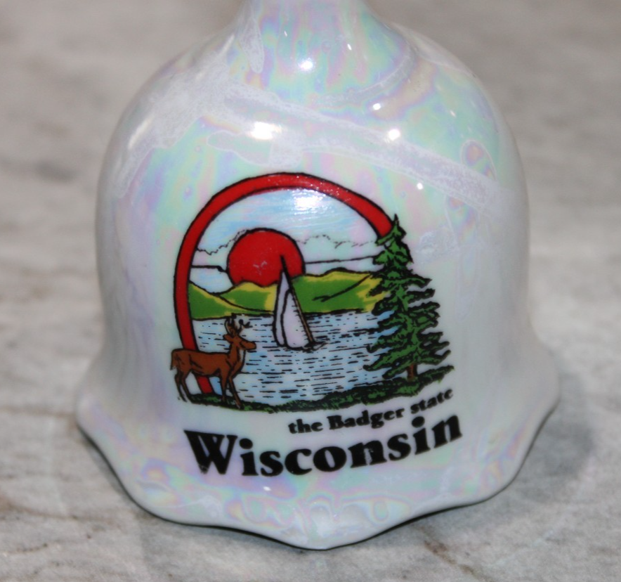 VTG Wisconsin The Badger State Souvenir Bell Collectors Gift White ...