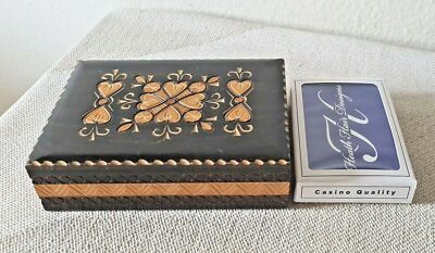 Hand Painted & Carved Wooden Playing Cards Storage Box with Cards Made ...