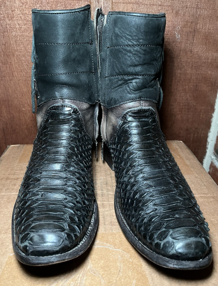 Cuadra Black Python Skin Zip Ankle Boots Men's Size 9 | eBay
