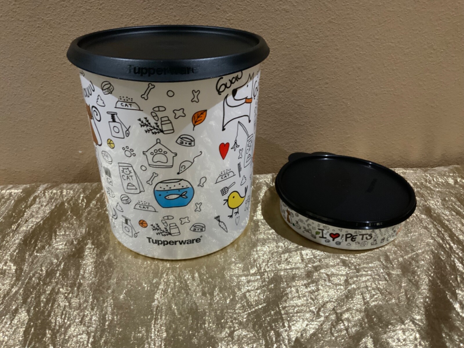 New Tupperware Set of 2 Pet Theme One Touch Canister Size “D” and Water ...