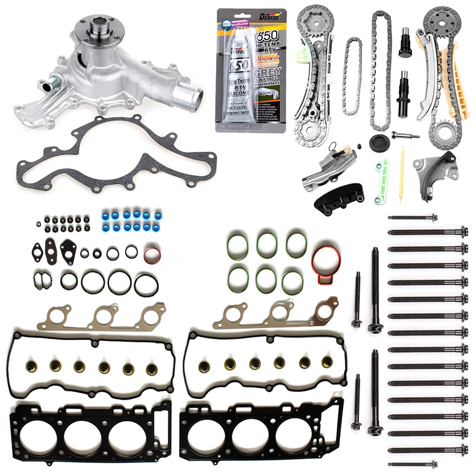 Head Gasket Set Timing Chain Kit Cooling Water Pump Fits 01-03 Mazda ...