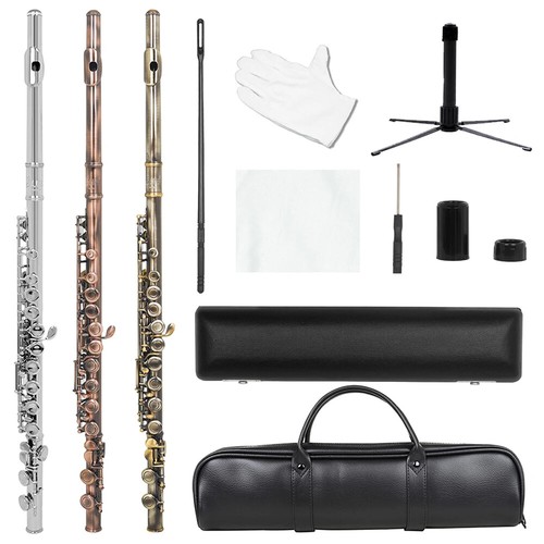 16 Closed Open Holes C Key Professional Transverse Flute With Stand ...