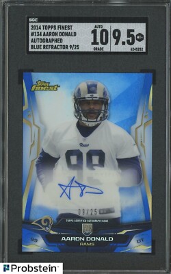 2014 Topps Finest Blue Refractor Aaron Donald RC Rookie 9/25 SGC 9.5 w ...