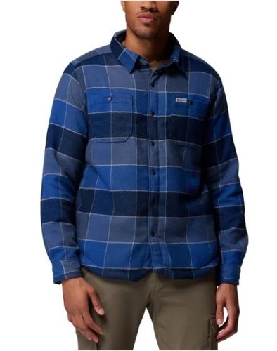 Columbia Mens Shirt Jacket Blue Multicolor Plaid Shacket Pockets Lined ...