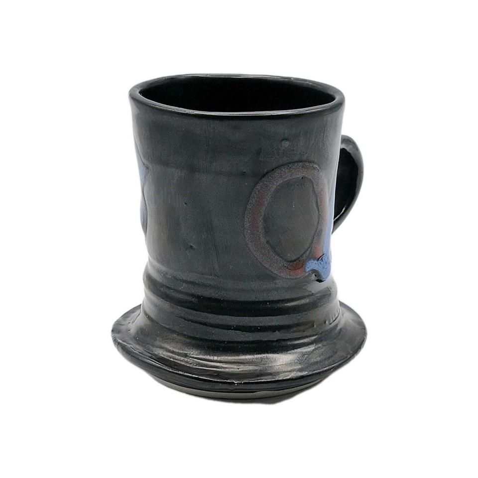 Franklin Pottery Hand Thrown Black Mug Wide Base Abstract Painted 8oz ...