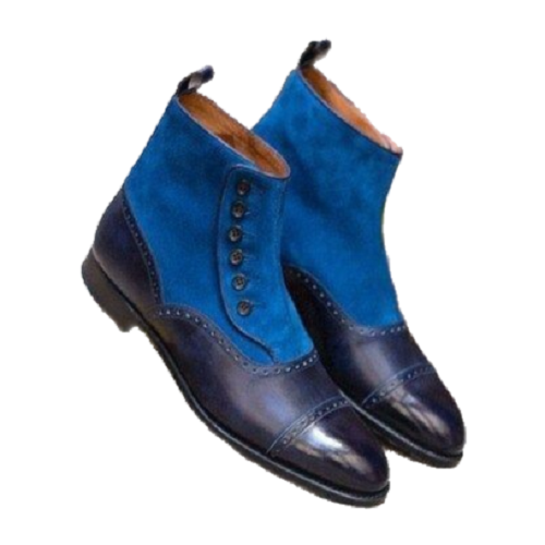 Handmade Men Two tone Button boots, Men royal blue and black leather ...