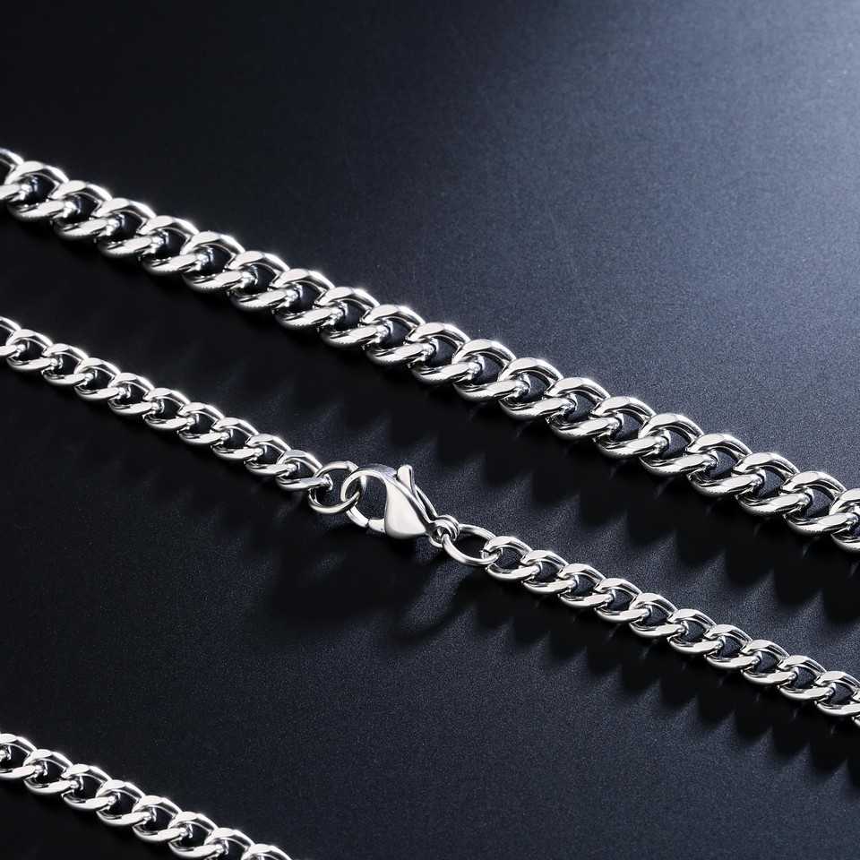 Cross Necklace for Men Boys Stainless Steel Layered Pendant Cuban Link ...