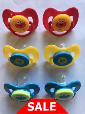 6 Pks Sesame Street Pacifier PDA FREE Elmo Big Bird Cookie Monster ...