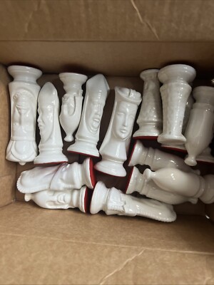 Vintage Handmade Duncan Ceramic Glazed Chess Set Black & White Medieval ...