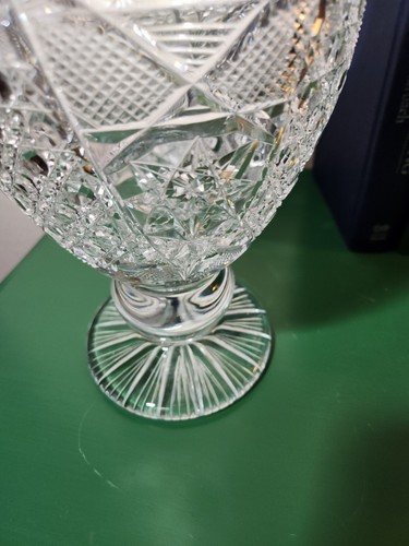 Signed Yasemin Cut Glass Crystal Large Pedestal Vase Turkish 14.25" | eBay
