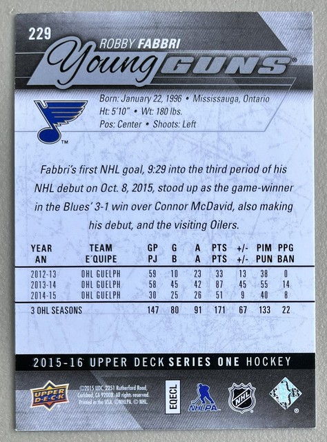 2015-16 Upper Deck - Young Guns #229 Robby Fabbri (RC) for sale online ...