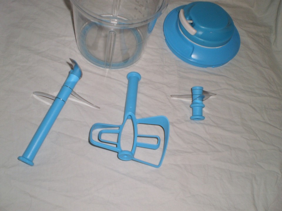 Tupperware Power Chef System Food Processor Chopper Mix Chop Whisk Blue ...