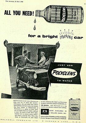 Vintage Ad Print Polyclens Car Wash Solution, 8 x 11.5, 1958 | eBay