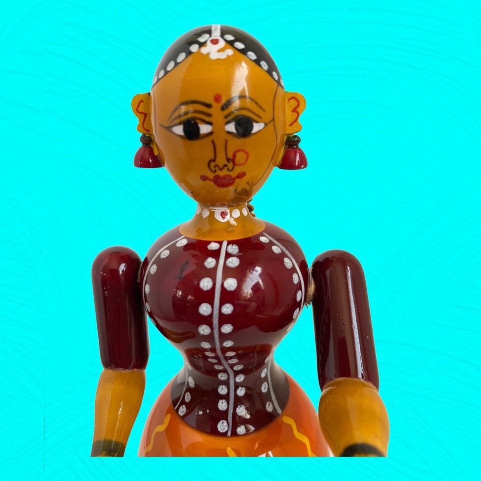 India Toy Tella Poniki Wood Girl Doll 8” Tall Traditional Handmade Arms ...