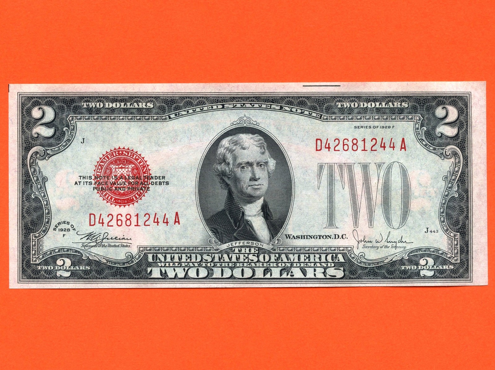 1928 United States 2 Dollar Uncirculated Bank Note S/N D42681244A | eBay