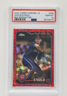 Justin Steele 2024 Topps Chrome Logofractor Red Refractor /5 #258 PSA ...