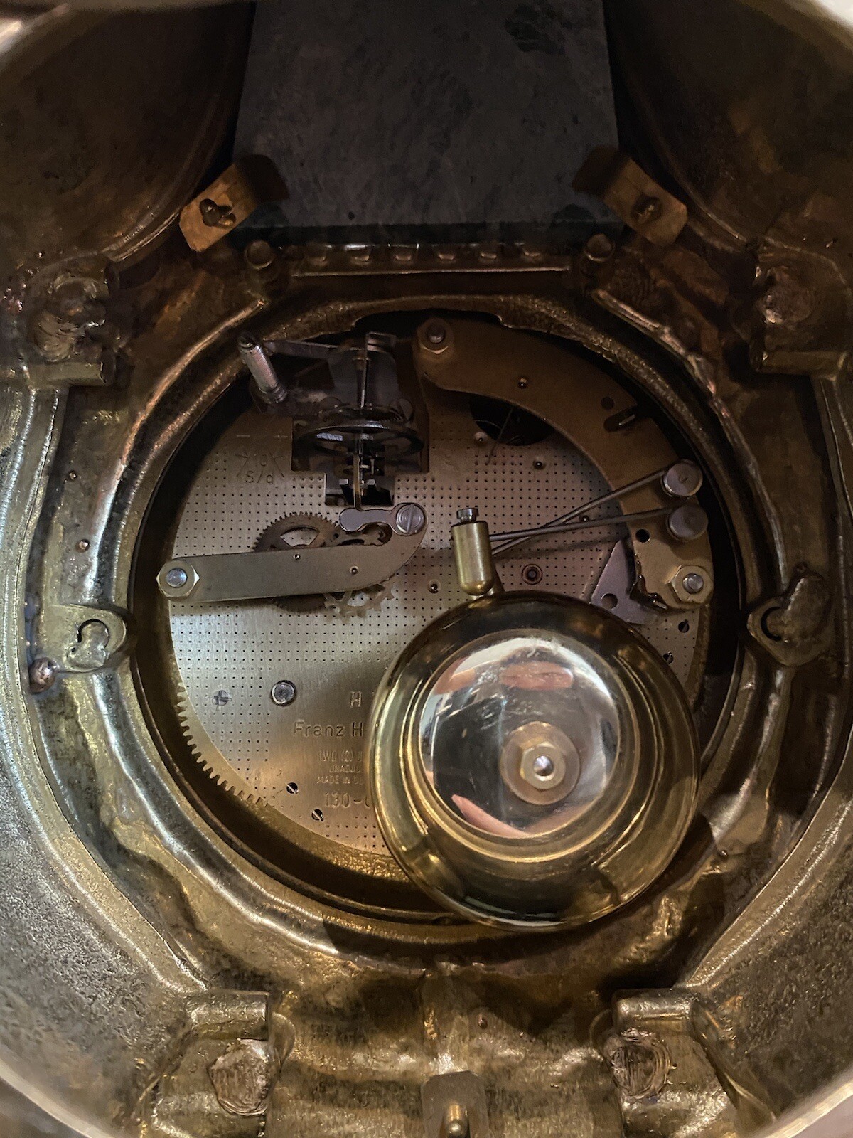 3-Piece Italian Brevettato Brass & Marble Clock & Candelabra Garniture ...