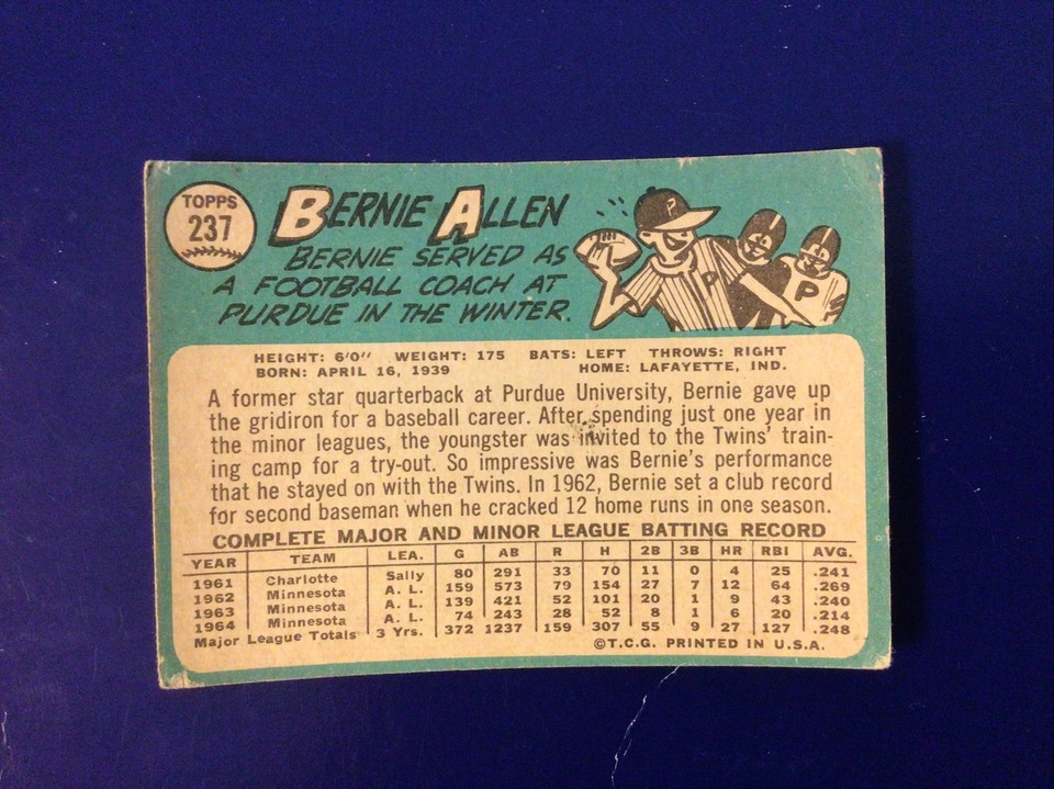 Topps 1965 Bernie Allen #237 Minnesota Twins GOOD *Buy 1, get 1 free ...