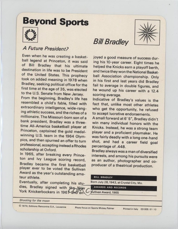 1977-79 Sportscasters Series 61 Lausanne Bill Bradley #61-10 HOF 0q3 | eBay