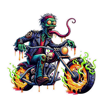 Zombie Biker Sticker (3 Inch) Street Art Urban Edgy Grunge Punk Colors ...