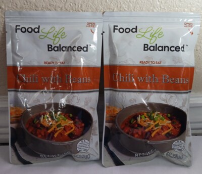 2 Qty Food Life Balanced Ready-to-Eat Chili with Beans 15oz. New! Exp ...