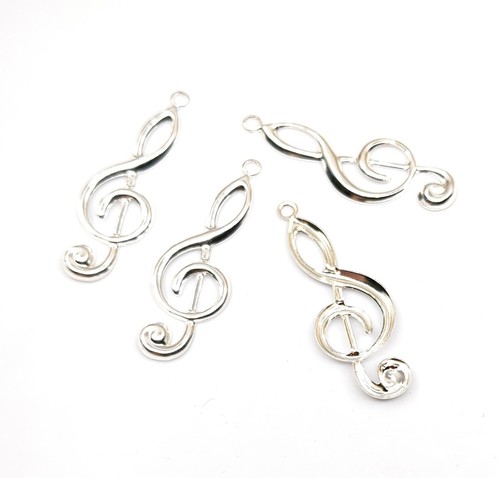4 Silver Treble Clef Charm Note Music 35mm Pressed Metal Lightweight ...