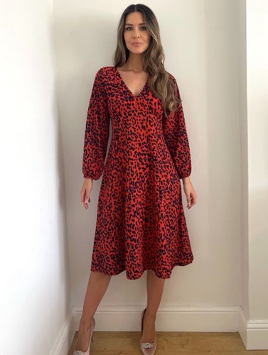 Brand New Wallis Red Animal Print Long Sleeve V Neck Dress Sizes 8-20 ...